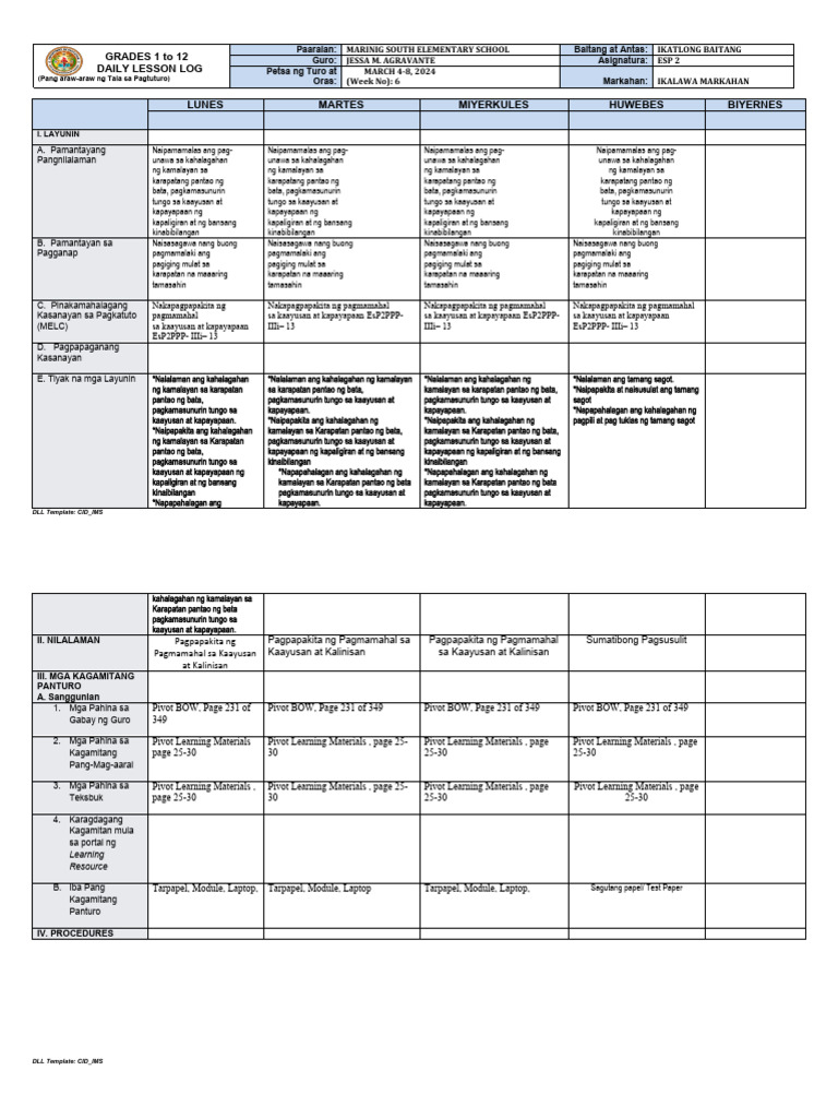 DLL Esp 2 W6 Q3 | PDF