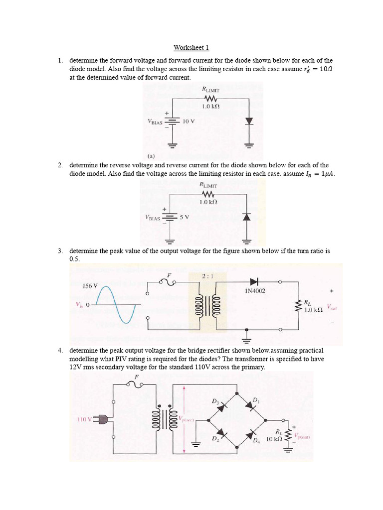 Diode Worksheet 1 | PDF