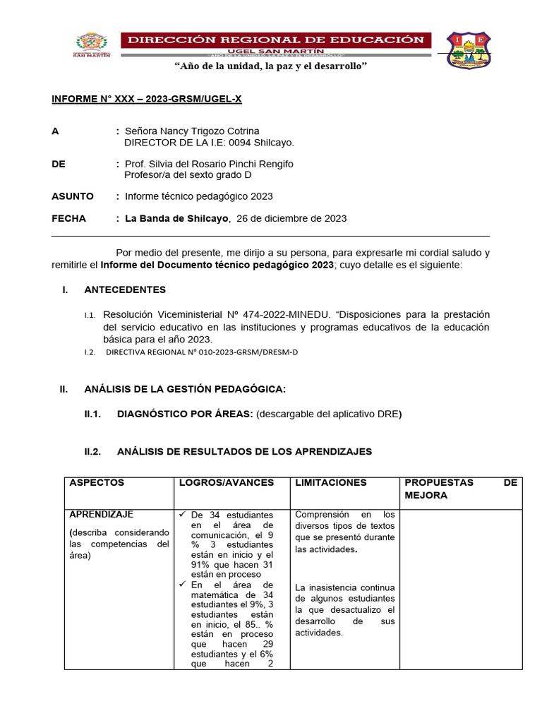 MODELO DE INFORME ANUAL | PDF | Experimentar | Aprendizaje