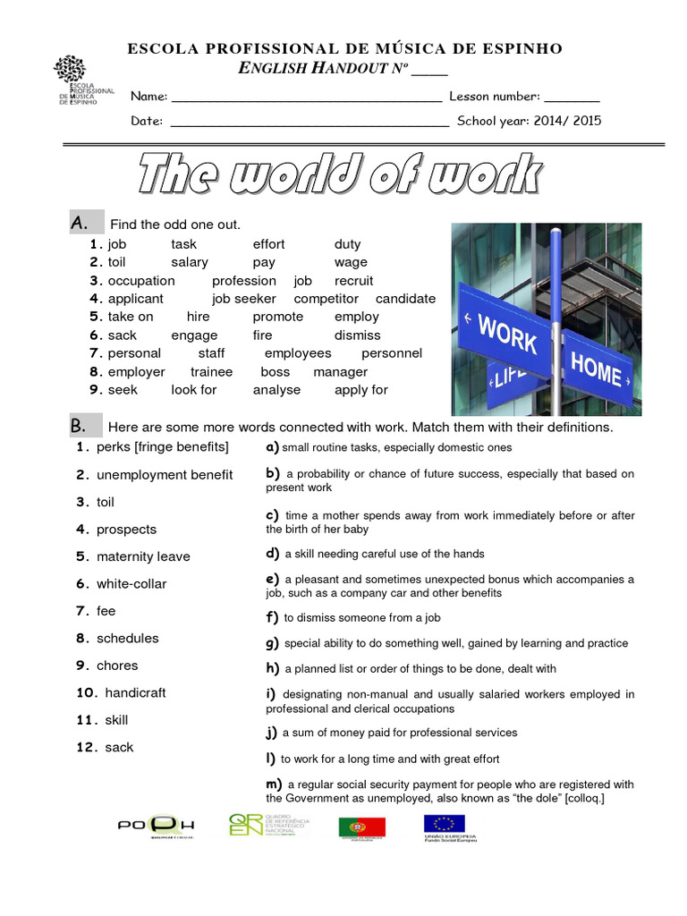 Work Vocabulary Exercises and Definitions | PDF | Employment | Employee ...