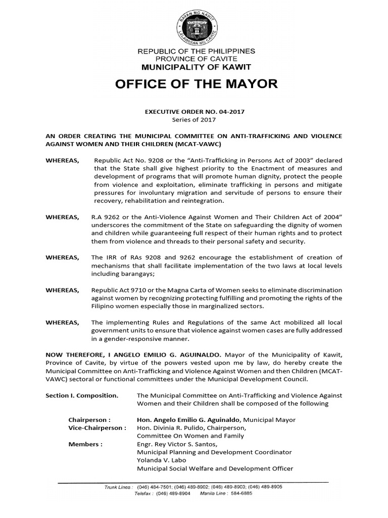 EO 04-2017 Reorganizing AVAWC | PDF | Organized Crime Activity | Human ...