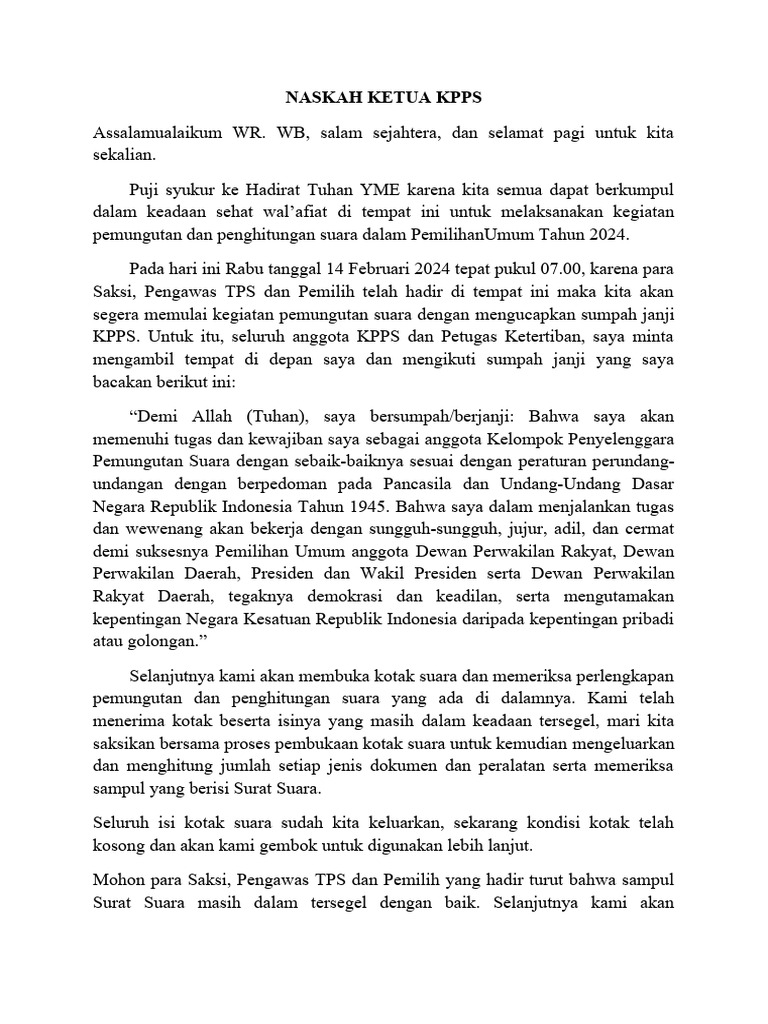 Naskah Ketua KPPS | PDF