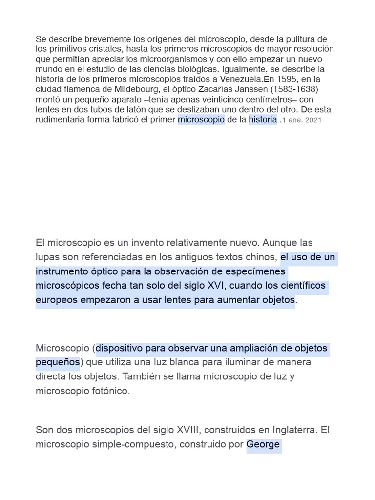 Historia del Microscopio: Orígenes y Evolución | PDF | Microscopio ...