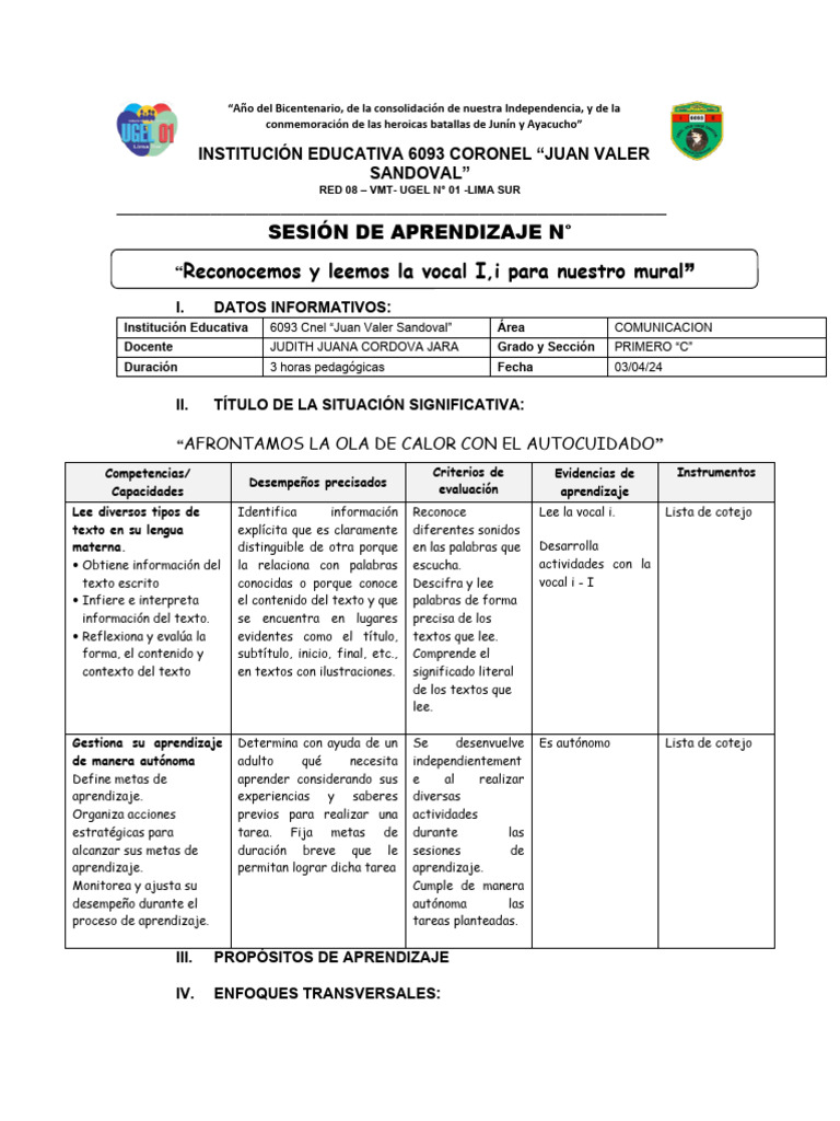 SESION DE COMUNICACION VOCAL Ii, 25-3-2024 | PDF | Aprendizaje | Evaluación