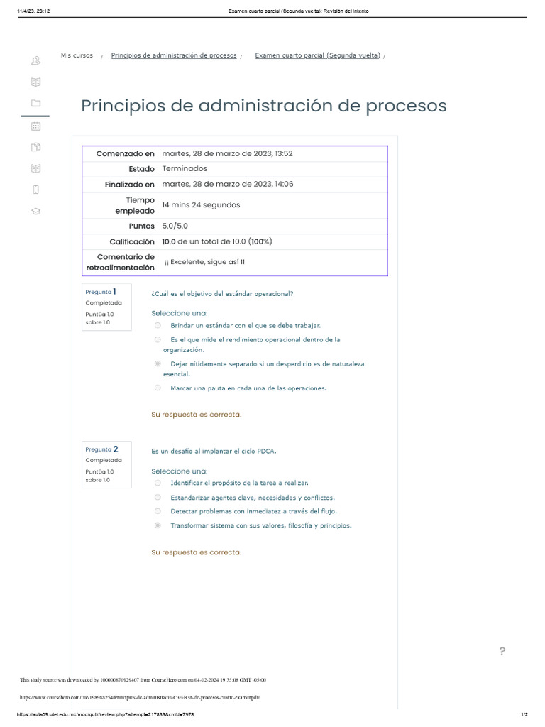 Principios de Administraci N de Procesos Cuarto Examen PDF | PDF | Informática