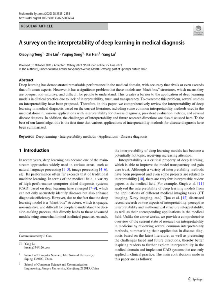 A Survey On The Interpretability of Deep Learning in Medical Diagnosis | PDF | Deep Learning ...