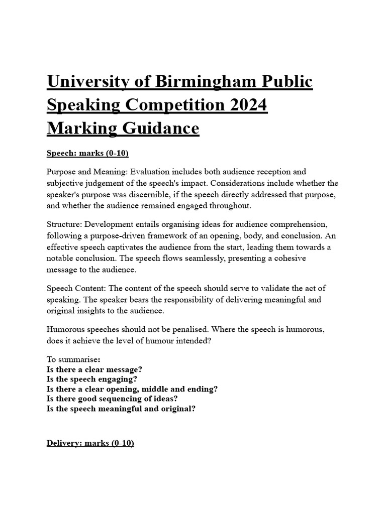 2024 Competition Marking | PDF | Public Speaking | Sales