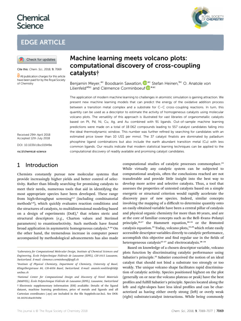 Machine Learning Meets Volcano Plots Computational | Download Free PDF | Catalysis | Chemical ...