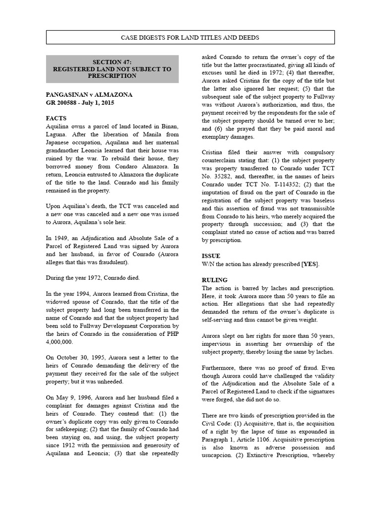 Land Titles Deeds Digest Compilation 5 | PDF | Common Law | Private Law