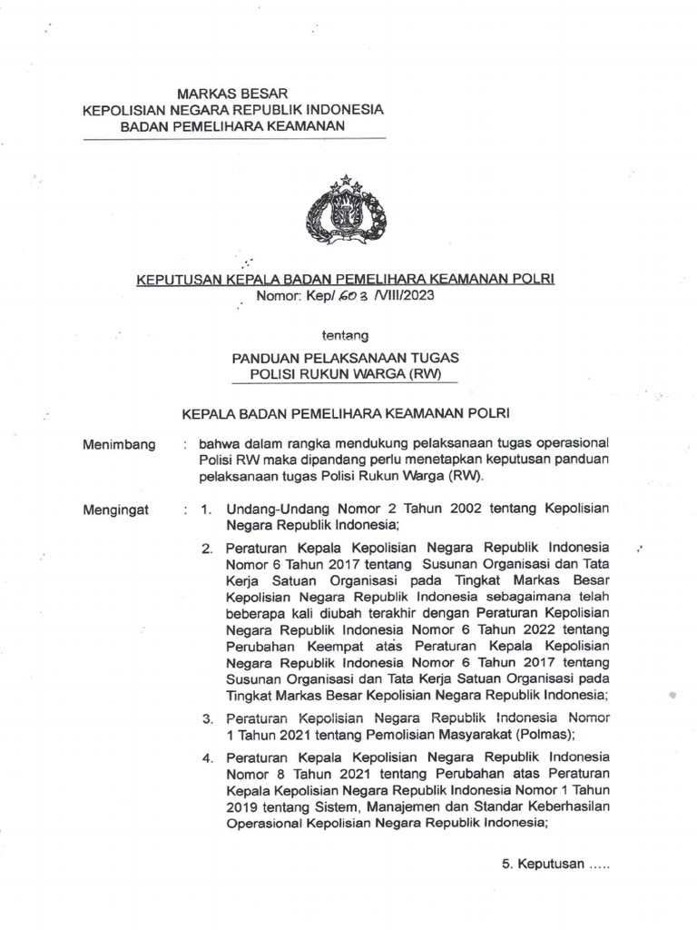 Buku Panduan Pelaksanaan Tugas Polisi RW | PDF