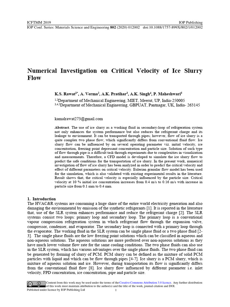 4 - Numerical Investigation On Critical Velocity of Ice Slurry Flow | PDF | Viscosity | Physics