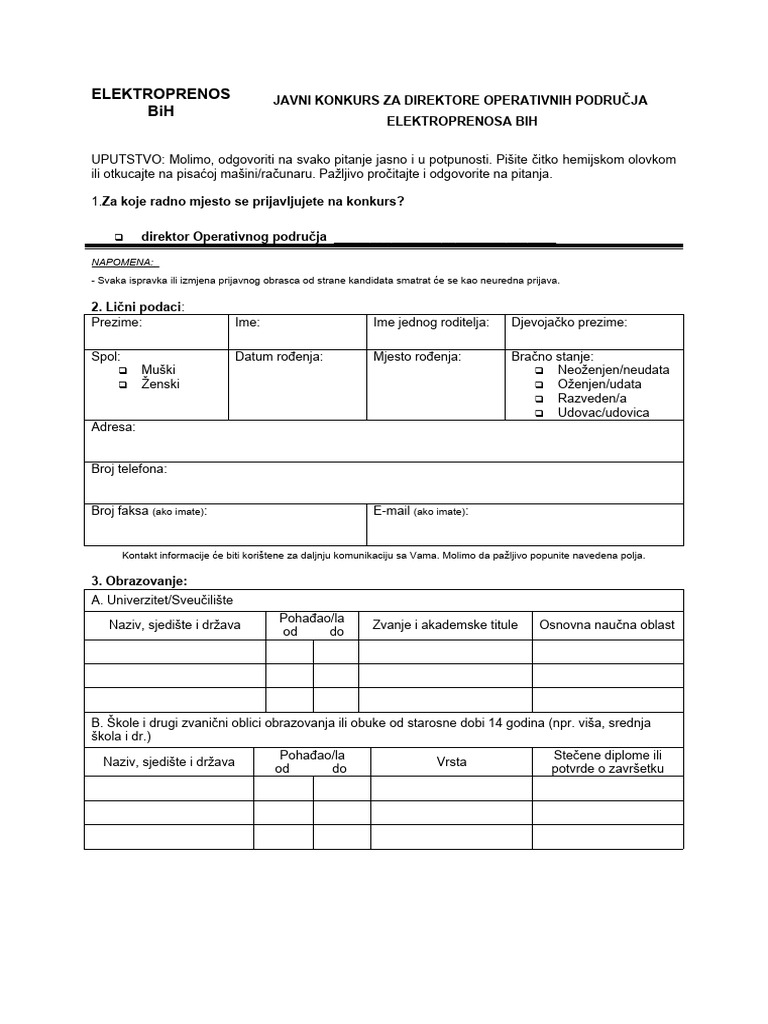 Obrazac Za Prijavu Za Direktore OP LAT0 | PDF