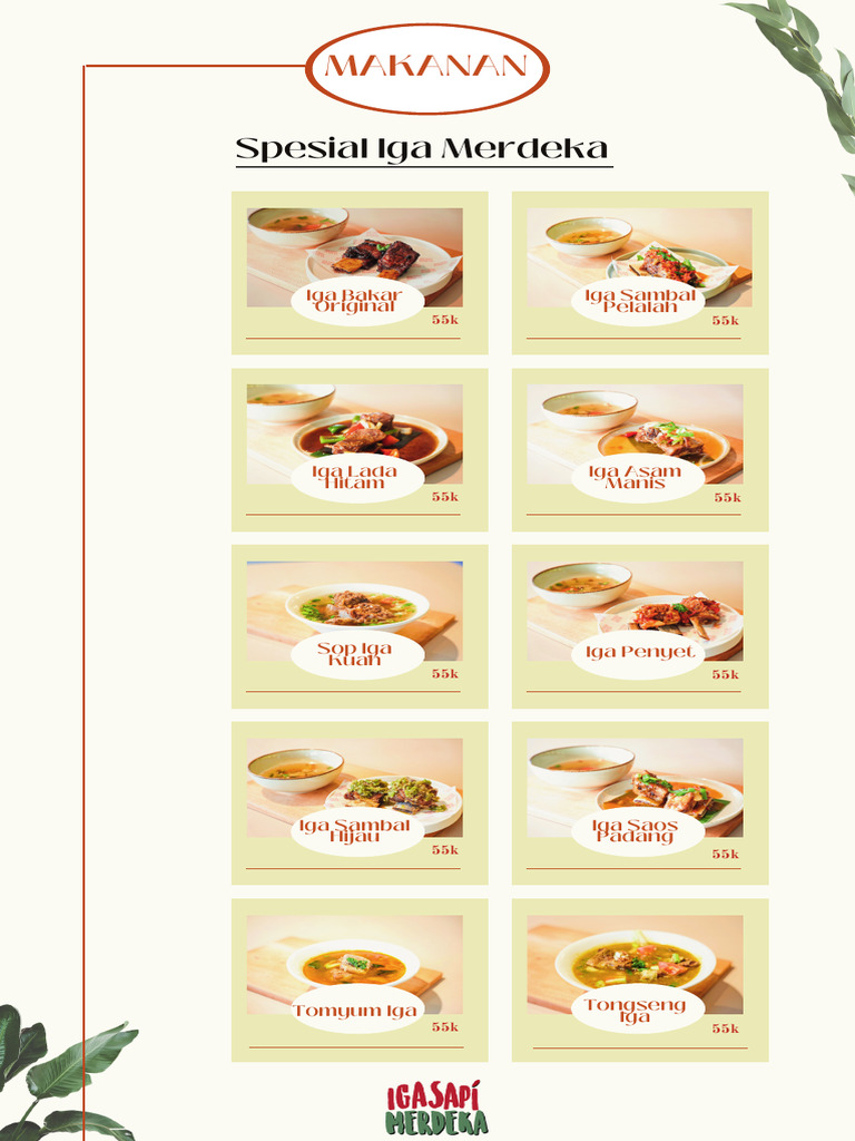 Iga Sapi Merdeka Menu Story Ver. | PDF | Milkshake | Foods