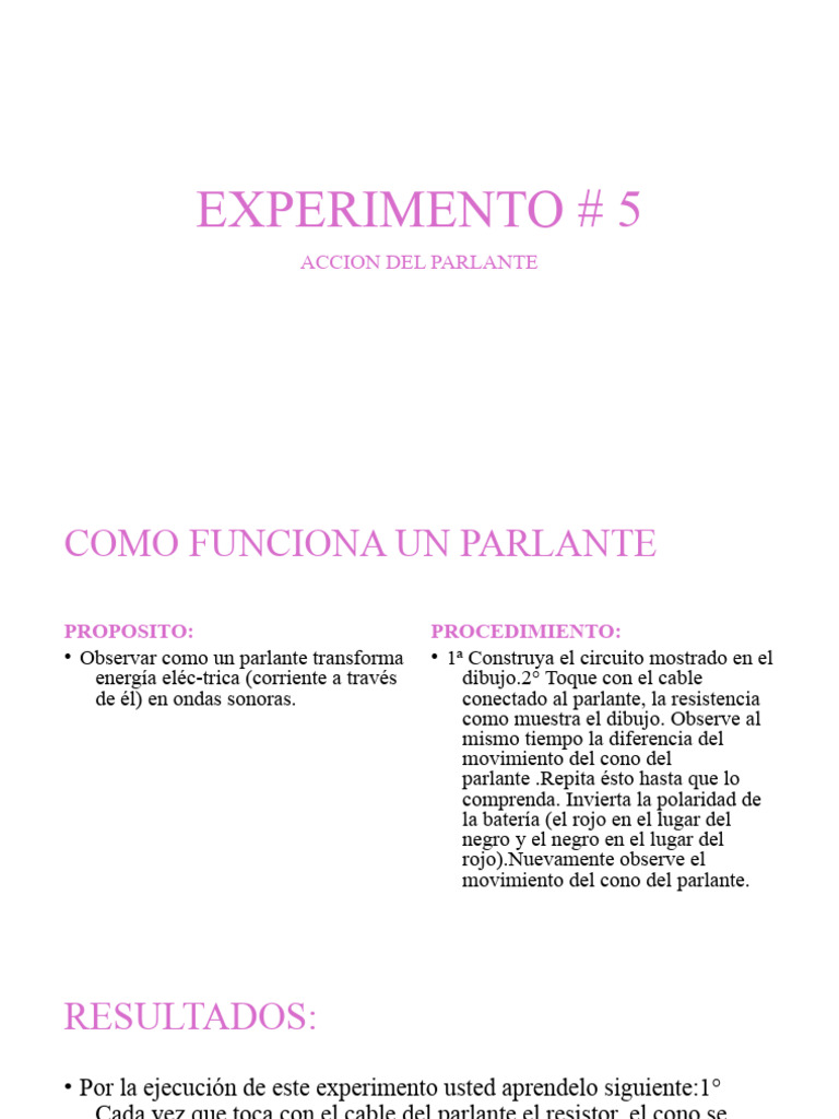 experimento 5 | PDF | Altoparlante | Corriente eléctrica
