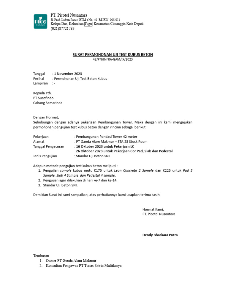 Surat Pengantar Beton | PDF | Sains & Matematika