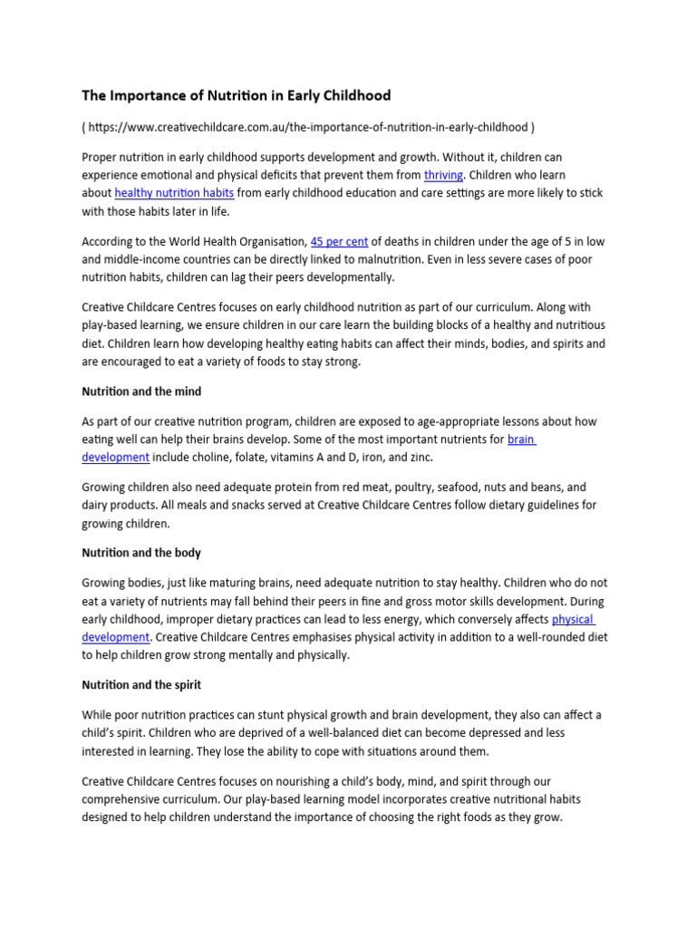 The Importance of Nutrition in Early Childhood | PDF | Nutrition | Diet ...