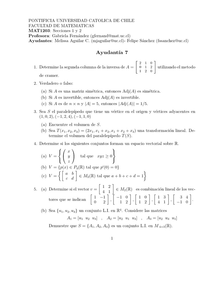 Ejercicios de Álgebra Lineal y Matrices | PDF