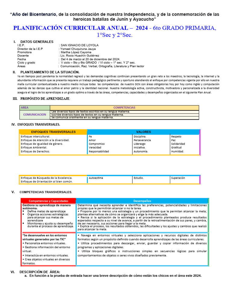 Planif Anual 2024 | PDF | Predicado (Gramática) | Verbo