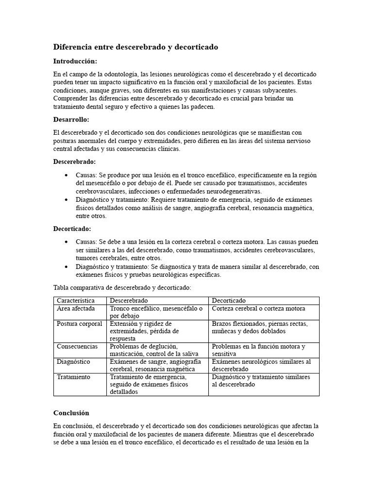 Diferencias entre descerebrado y decorticado | PDF | Neurología | Cerebro