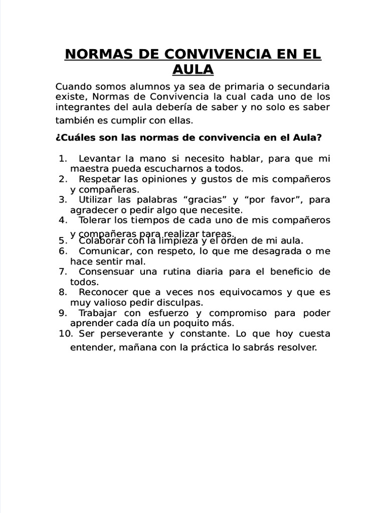 PDF Normas de Convivencia en El Aula Compress | PDF