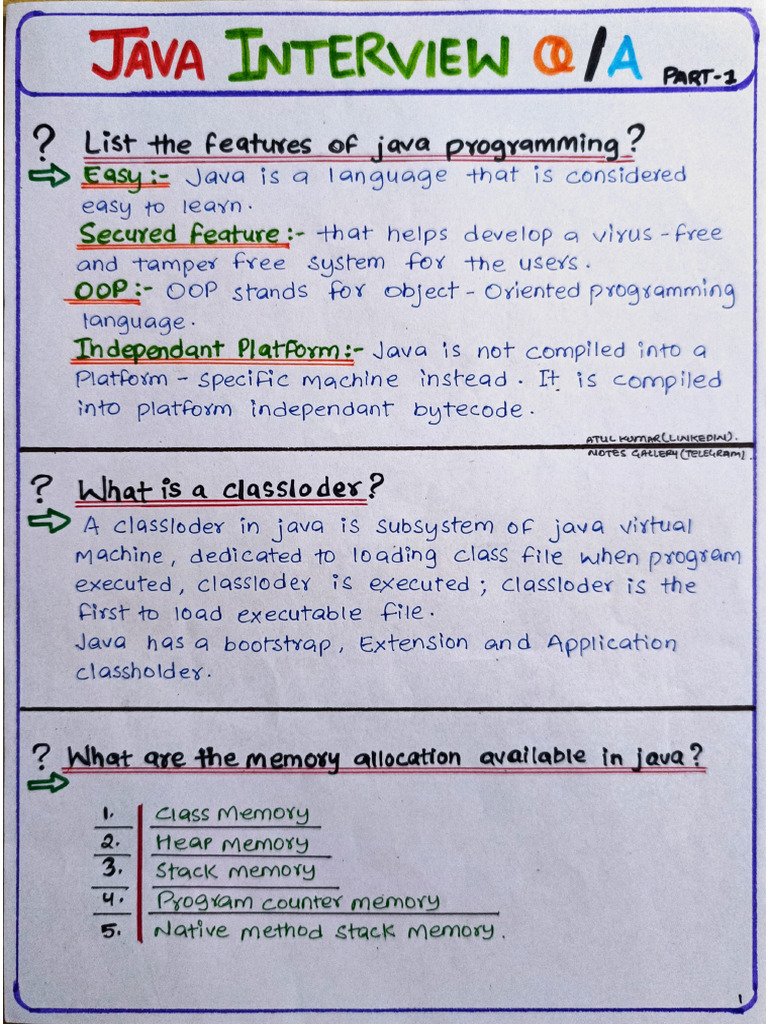 Java Interview Questions and Answers Handwritten | PDF