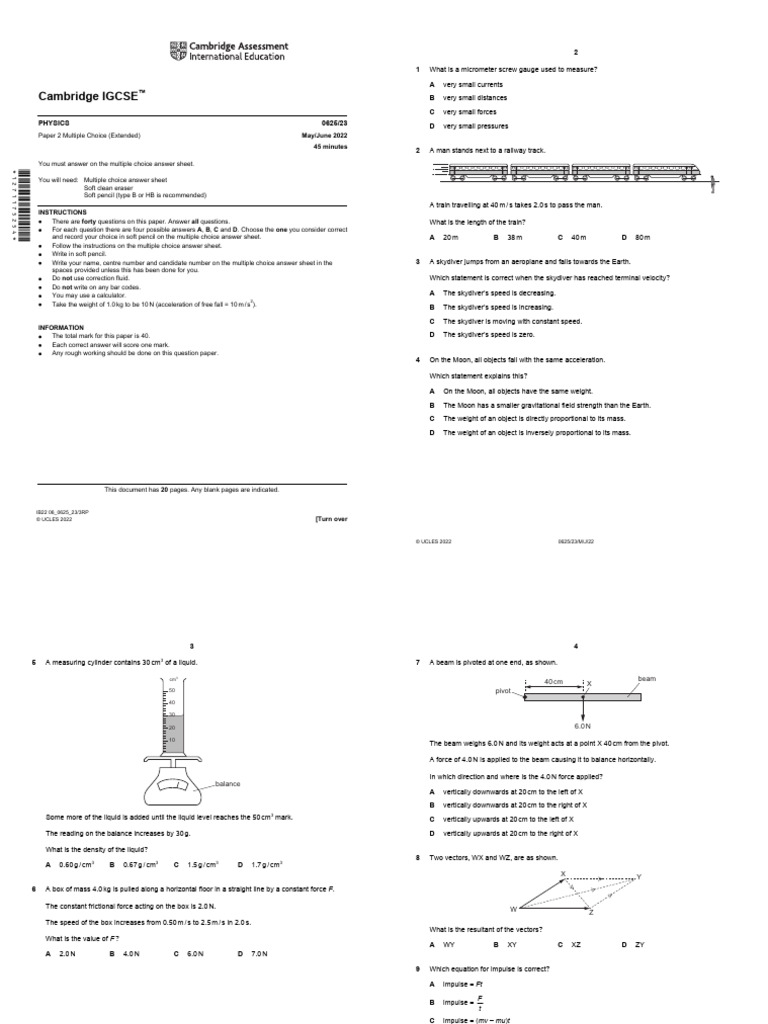 Past Papers IGCSE 2022 23 | Download Free PDF | Gases | Force