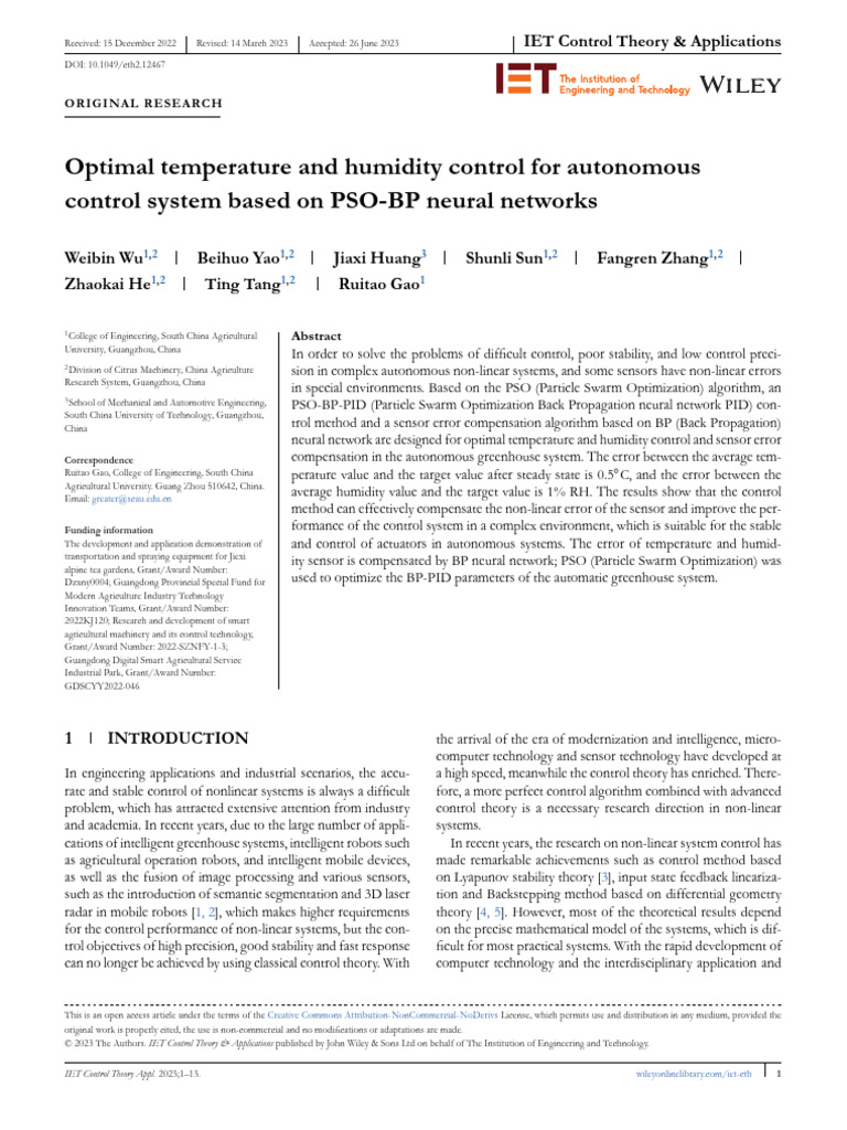 Optimal Temperature and Humidity Control For Auton | PDF | Artificial Neural Network ...
