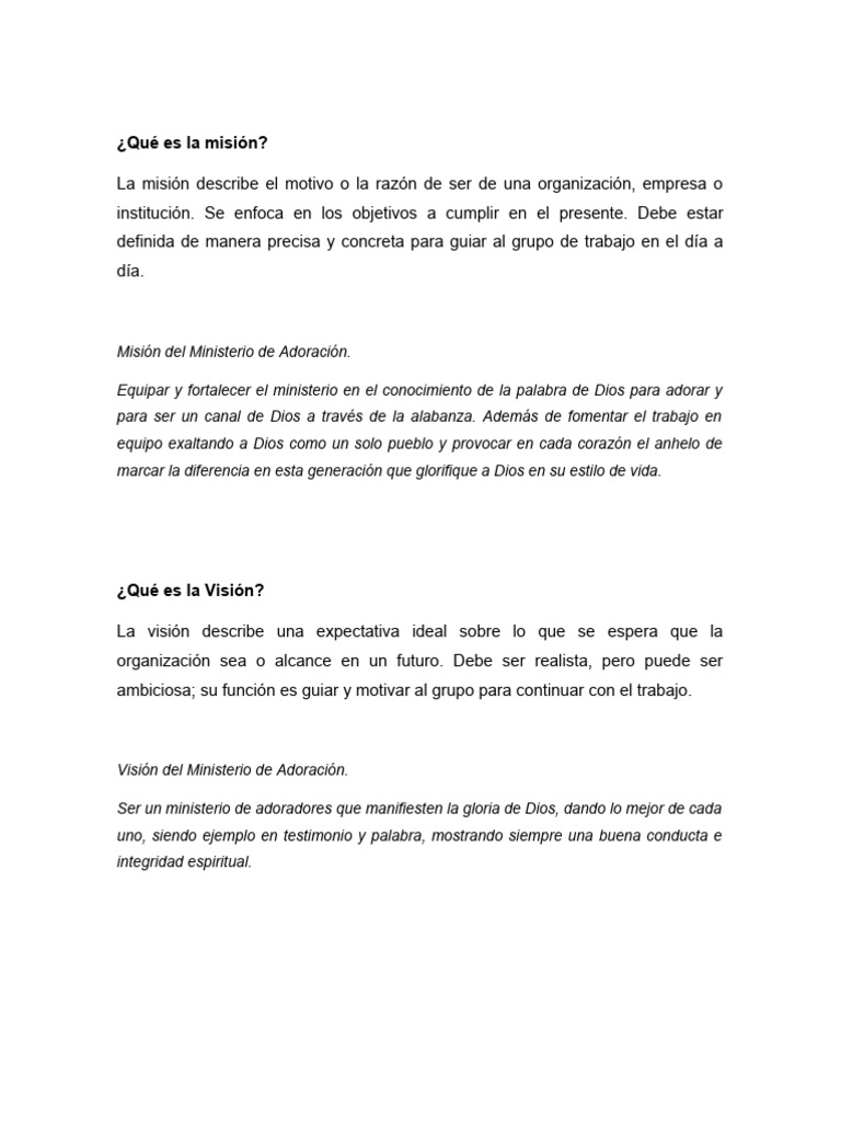 como redactar una mision y vision | PDF