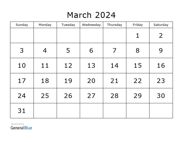 2024 03 March Calendar Printable Sunday Start en | PDF