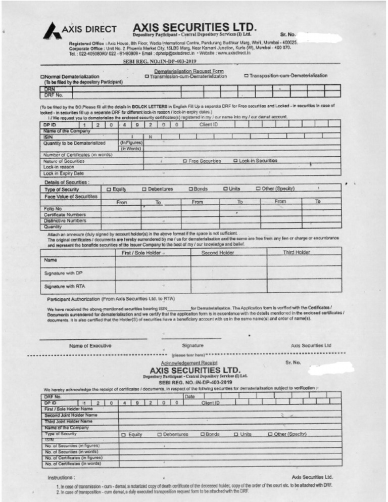 CDSL Demat Form | PDF