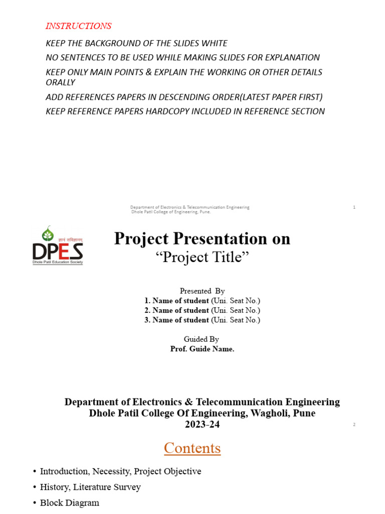 Project Seminar PPT Format (BE Project Stage1 - TE Mini Project) | PDF | Electronics ...