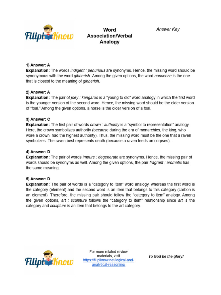 Word Association Answer Key | PDF