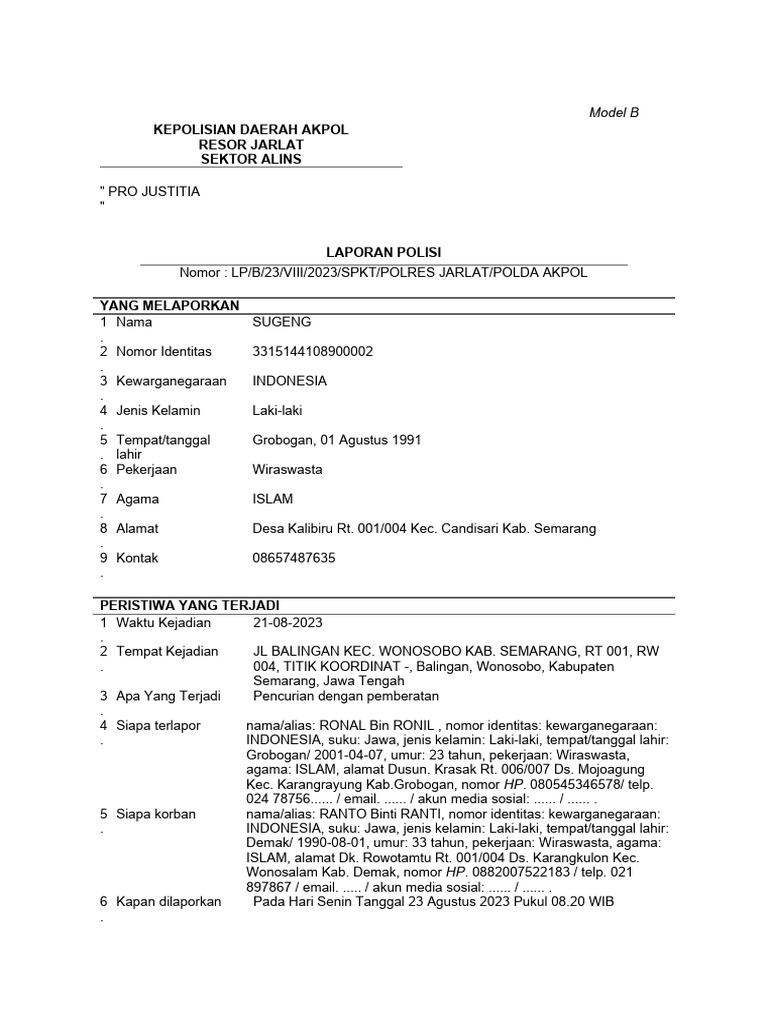Muhammad Rafli - LAPORAN POLISI MODEL B | PDF