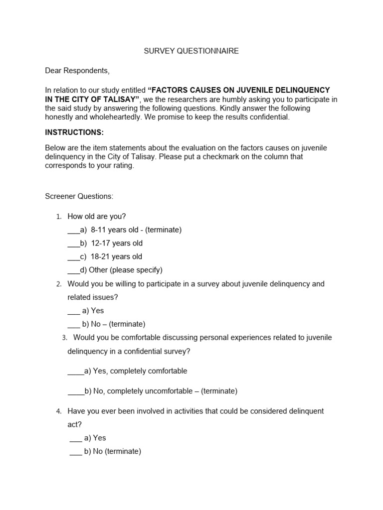 Satinitigan Final Questionnaire | Download Free PDF | Juvenile Delinquency | Violence