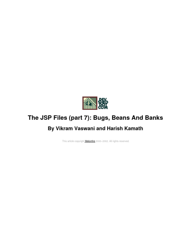Java - The JSP Files (Part 7) - Bugs, Beans and Banks by Vikram Vaswani ...