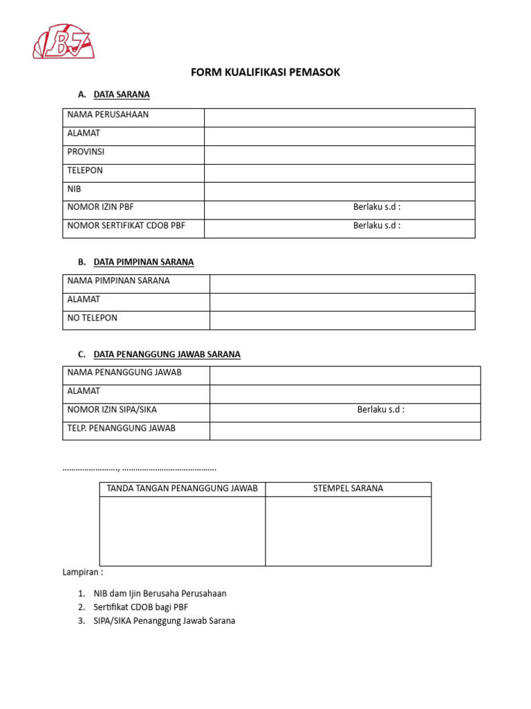 Form Kualifikasi Pemasok | PDF