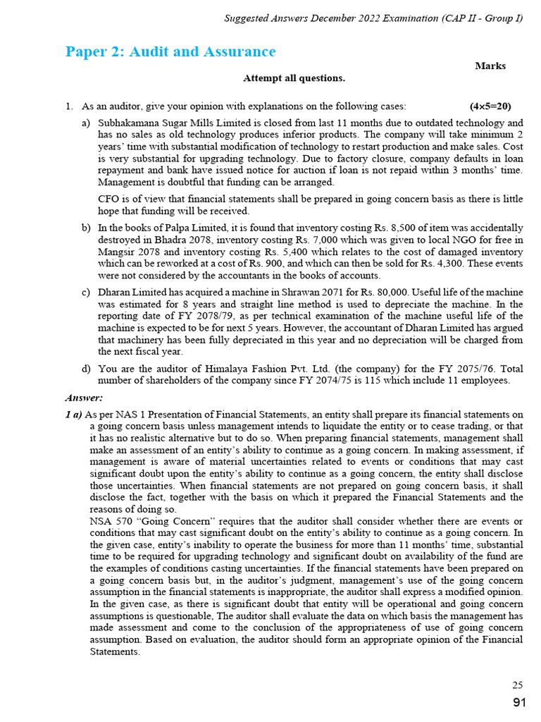 Audit All Past Suggested Paper ICAN | PDF | Going Concern | Audit