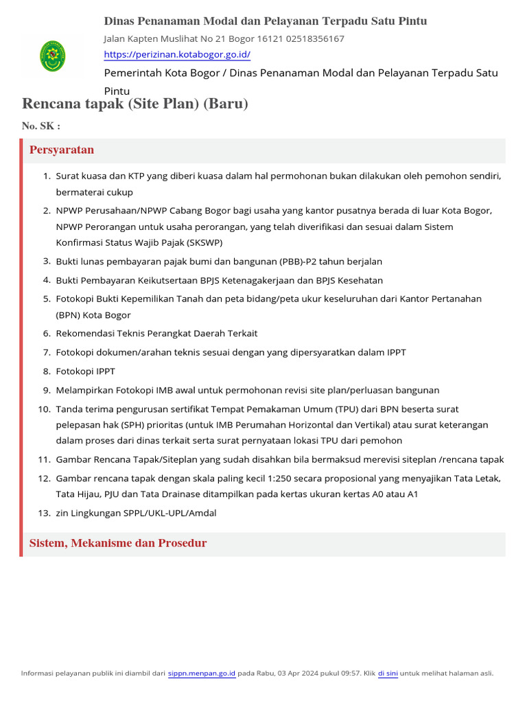 Unduh Standar Pelayanan - Rencana Tapak (Site Plan) (Baru) | PDF