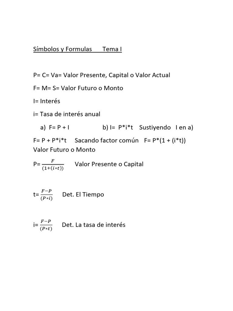 Símbolos y Formulas.docx Interes Simple | PDF | Economias | Dinero