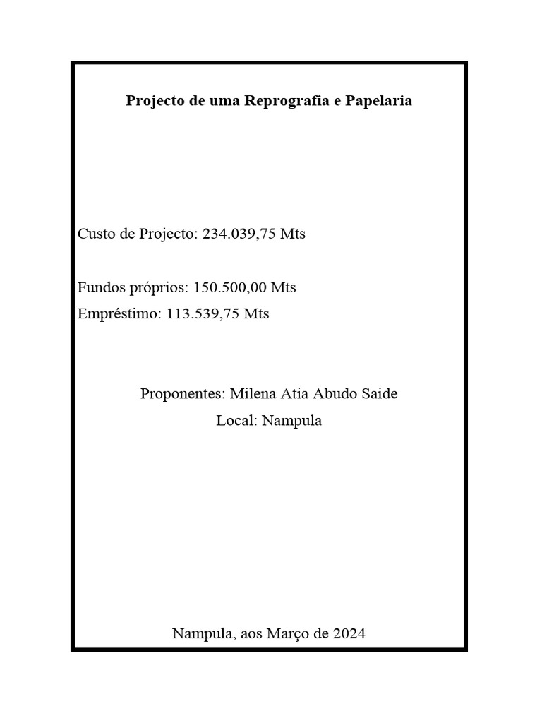 Projecto de Uma Reprografia | PDF | Sociedade | Família