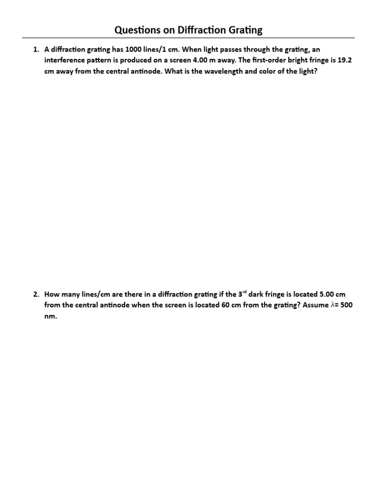 Diffraction Grating Questions | PDF