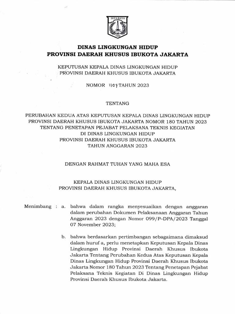 SK KaDis LH (2023) No. 1107 TTG Perubahan Kedua Atas SK KaDis LH (2023) No. 180 TTG Penetapan ...