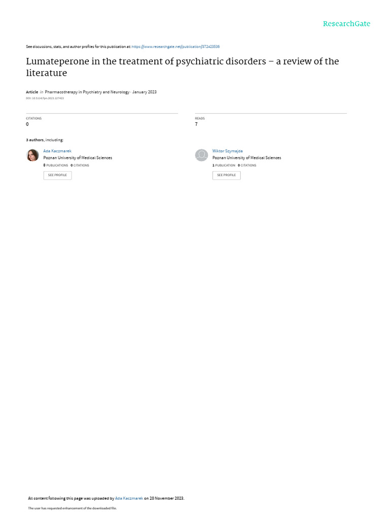 Lumateperone for Psychiatric Disorders Review | PDF | Dopamine Receptor ...