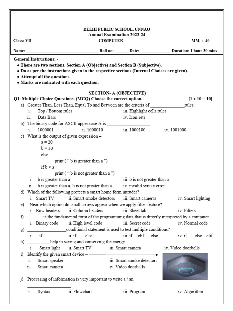 Class 7 Computer | PDF | Multiple Choice | Algorithms
