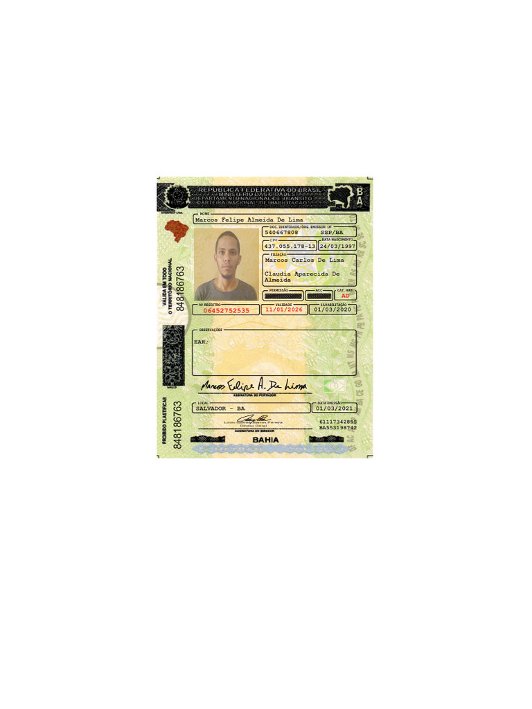 4 Extracted CNH Teste Cliente | PDF