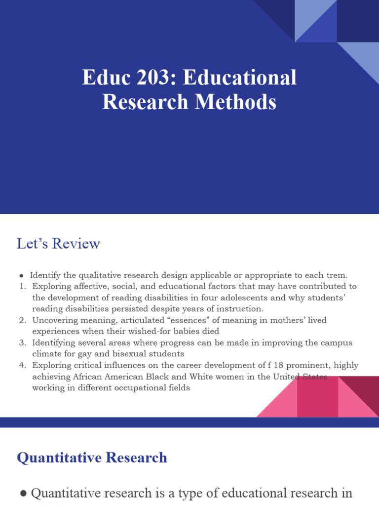 EDUC 203 Quanti and Mixed Methods | PDF | Sampling (Statistics) | Survey Methodology