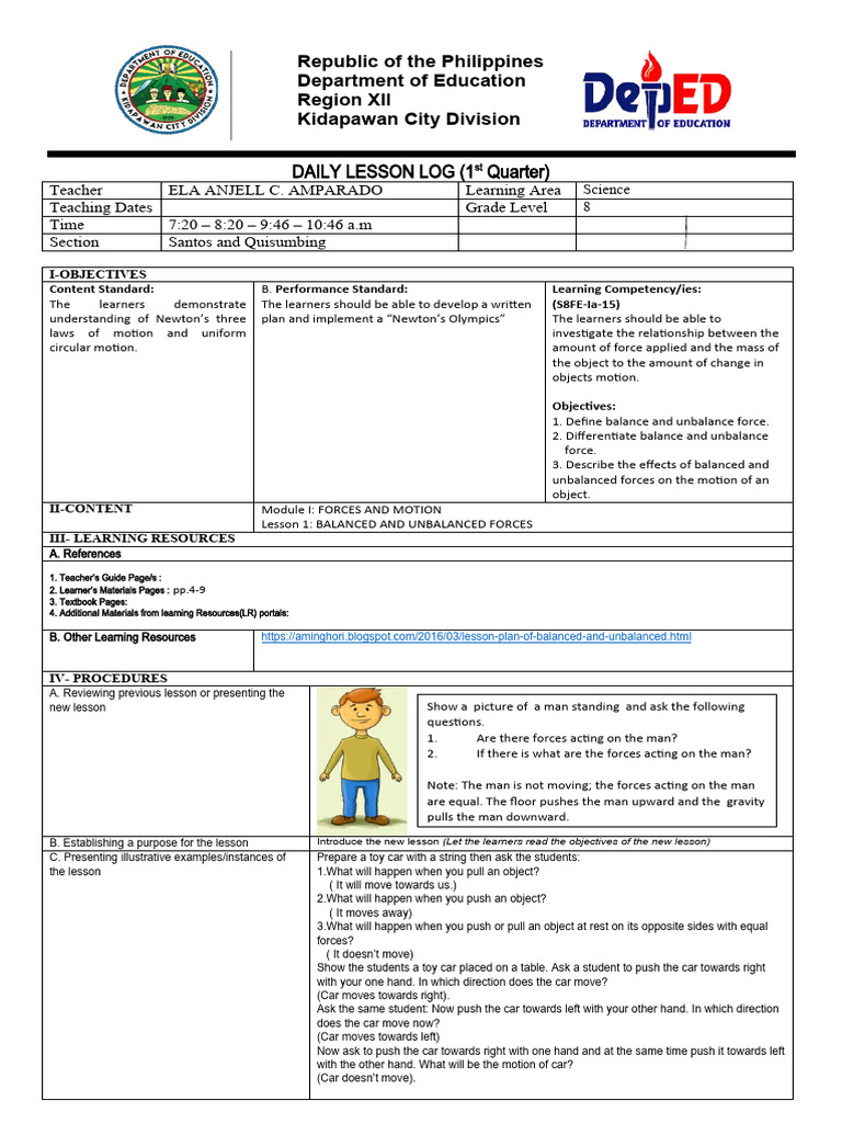 Daily Lesson Log Grade 8 2 | PDF | Force | Learning