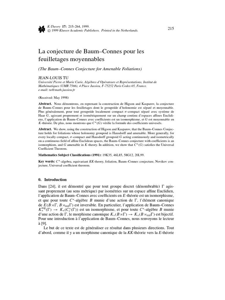 La Conjecture de Baum-Connes Pour Les Feuilletages Moyennables | PDF ...