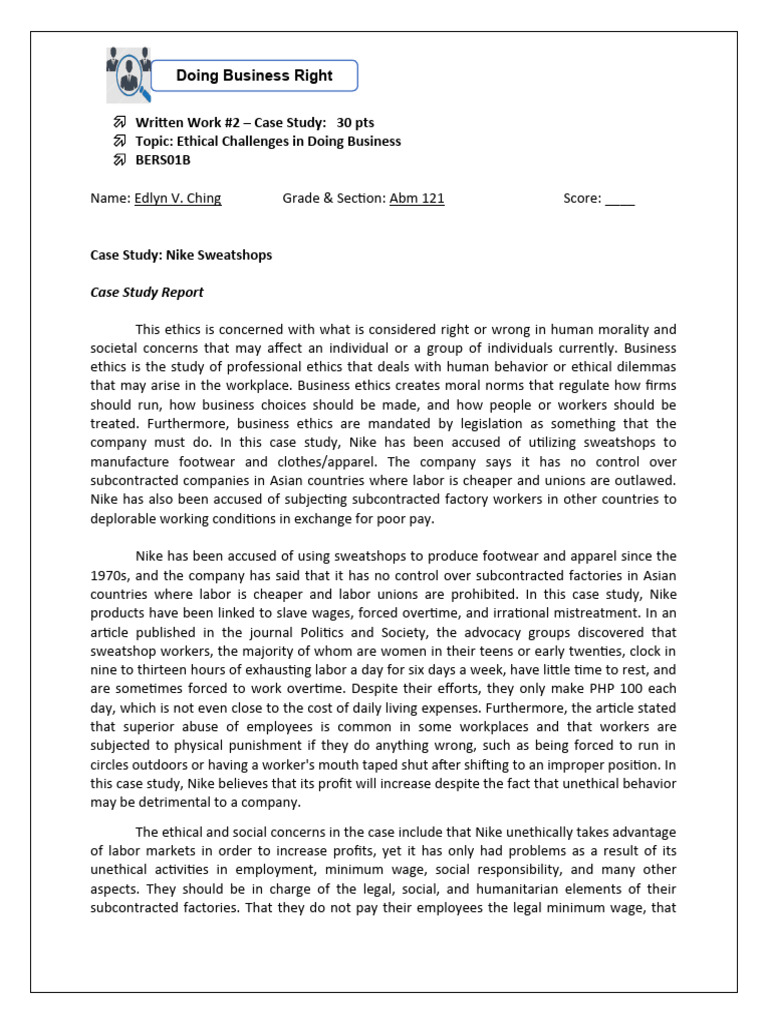 WW2-Case Study ETHICS | PDF | Sweatshop | Employment