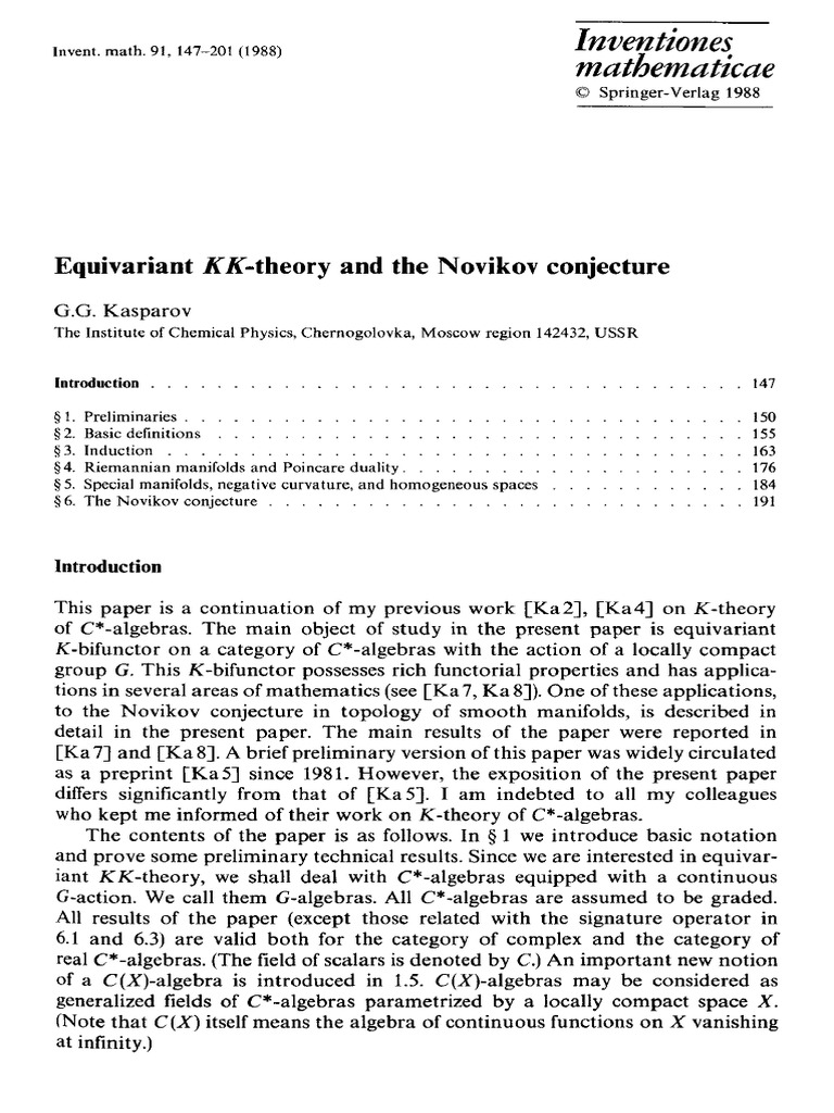 Kasparov1988 Article EquivariantKK-theoryAndTheNovi | PDF | Group ...